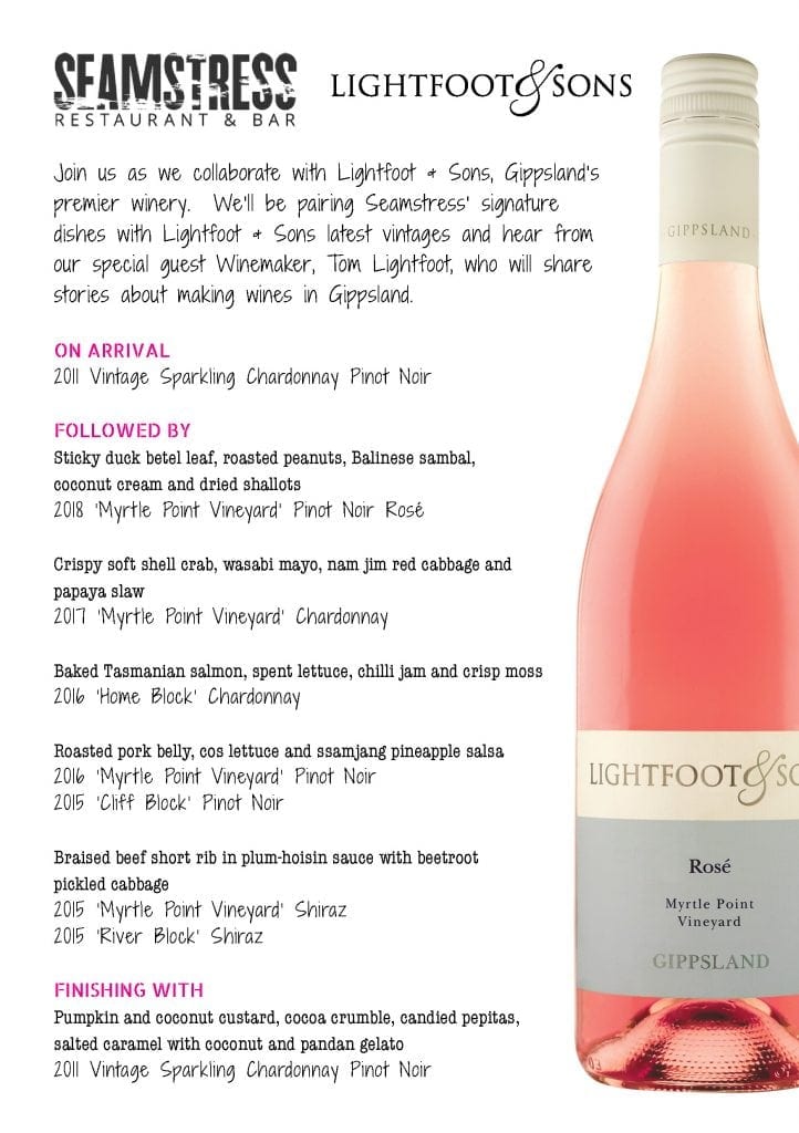 Lightfoot & Sons wine dinner with Tom Lightfoot at Seamstress - Santé Wines